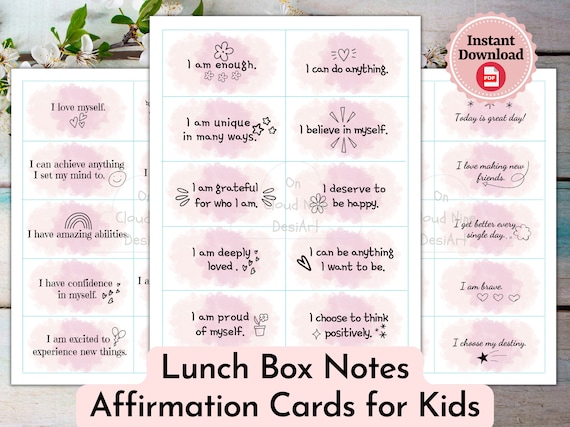 Lunch Box Notes Girls Printable Lunchbox Notes Kids Pink - Etsy