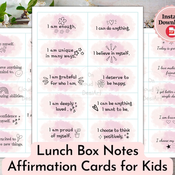 Printable Lunchbox Notes for Kids, Kindergarten Positive Affirmation ...