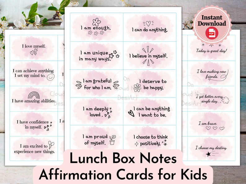 Lunch Box Notes Girls Printable Lunchbox Notes Kids Pink - Etsy