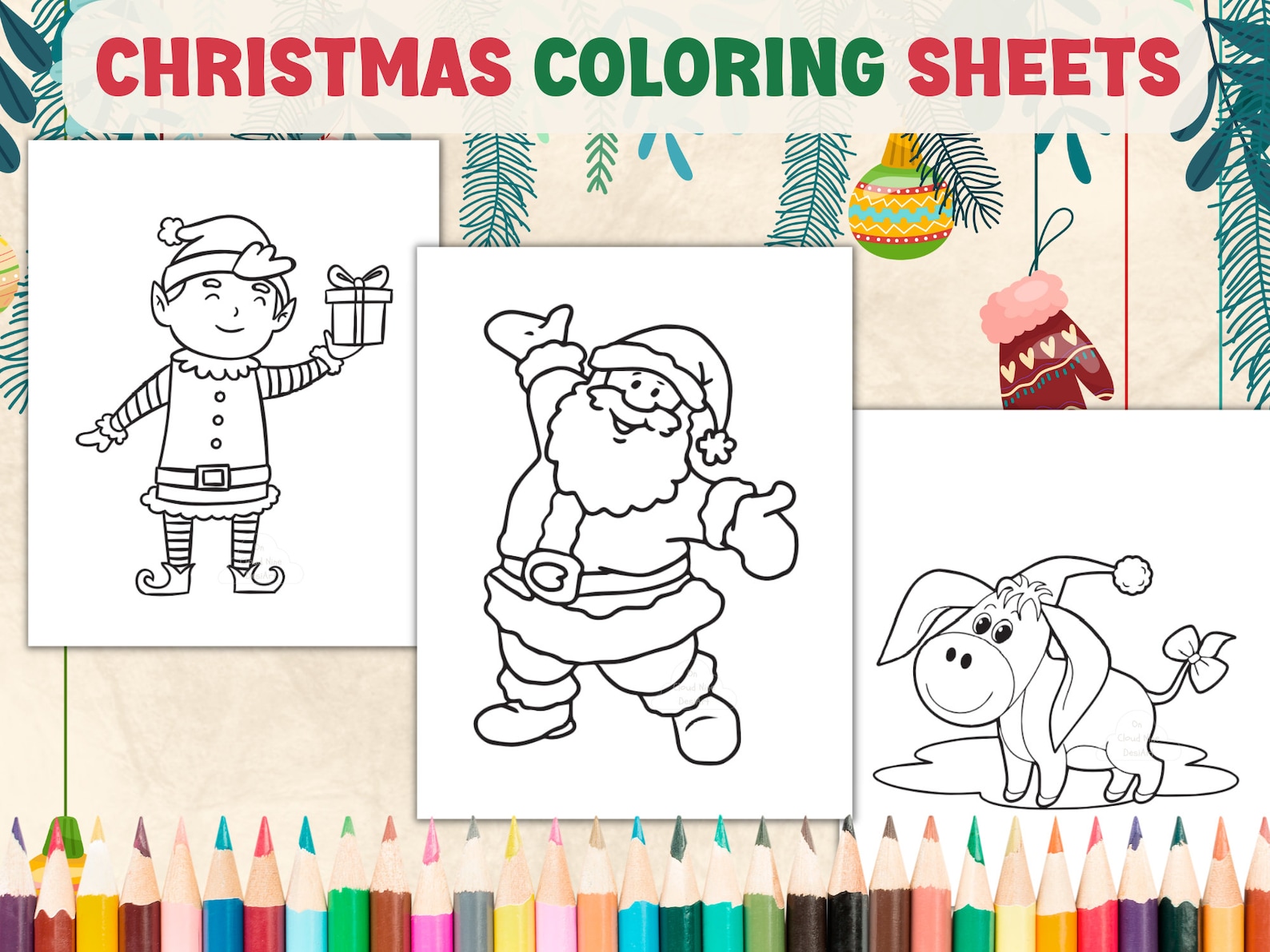 Printable Christmas Coloring Pages for Kids, Holiday Coloring Activity ...