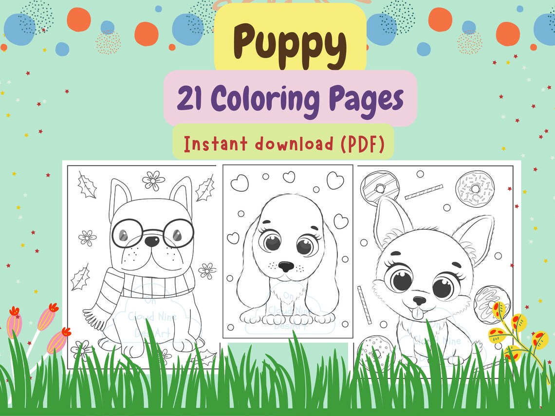 Puppy Coloring Pages, Cute Puppy Coloring Book for Kids, Doggies ...