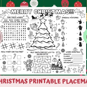 Kids Christmas Activity Printable Placemat, Christmas Coloring Placemat ...