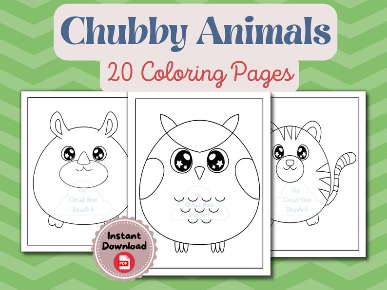 Cute Animal Coloring Pages, Chubby Animals Coloring Book, Baby Animal ...