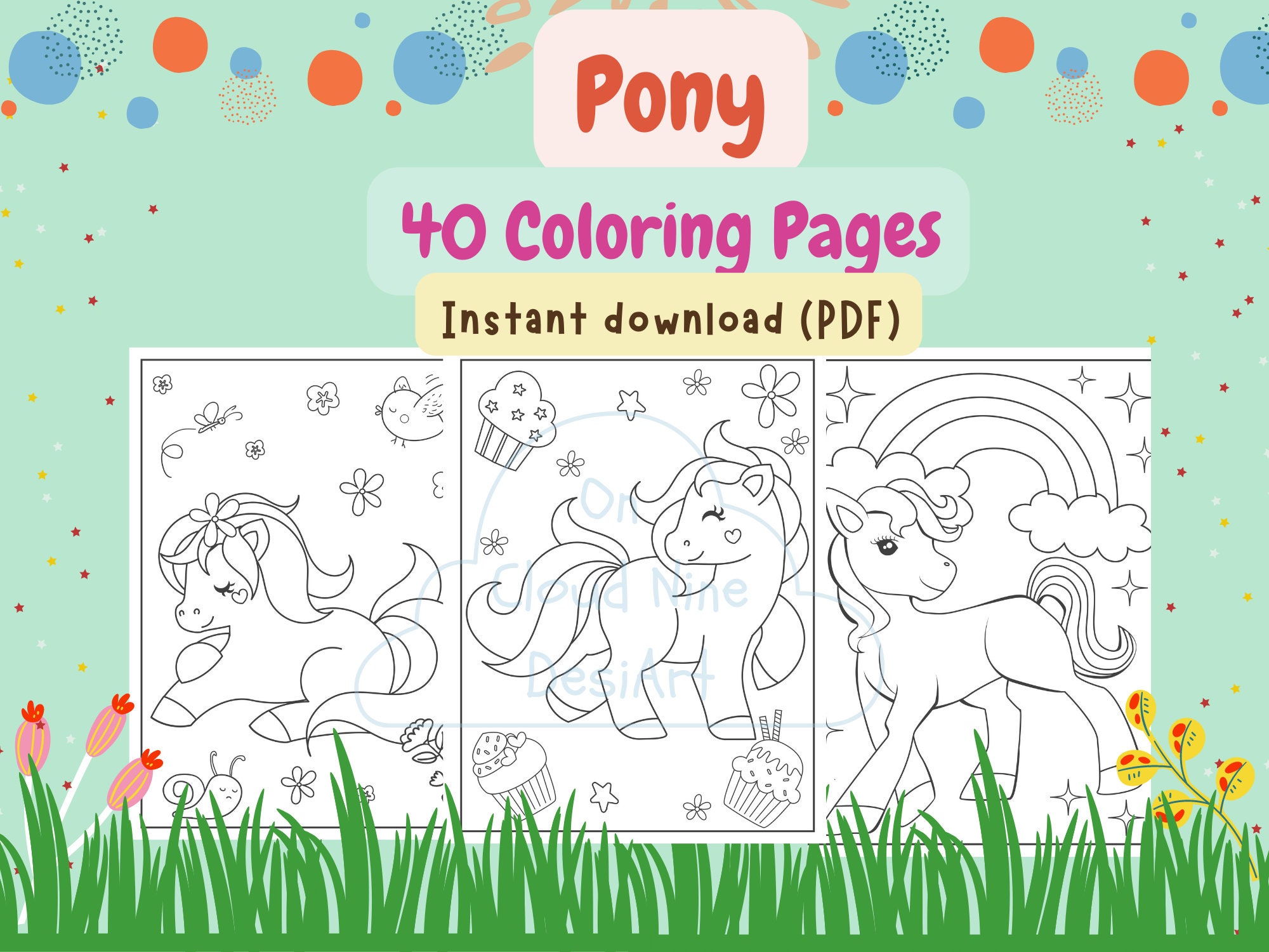 Pony Coloring Pages, Pony Mini Horse Coloring Book for Girls, Cute Pony ...