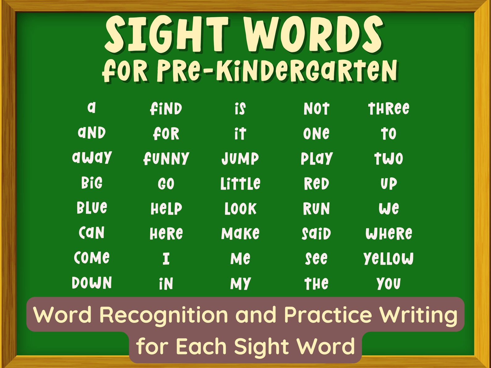 80 Printable Dolch Sight Words for Pre-kindergarten, Pre-primer Sight ...