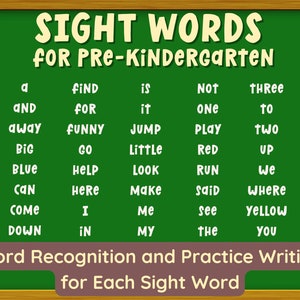 80 Printable Dolch Sight Words for Pre-kindergarten, Pre-primer Sight ...