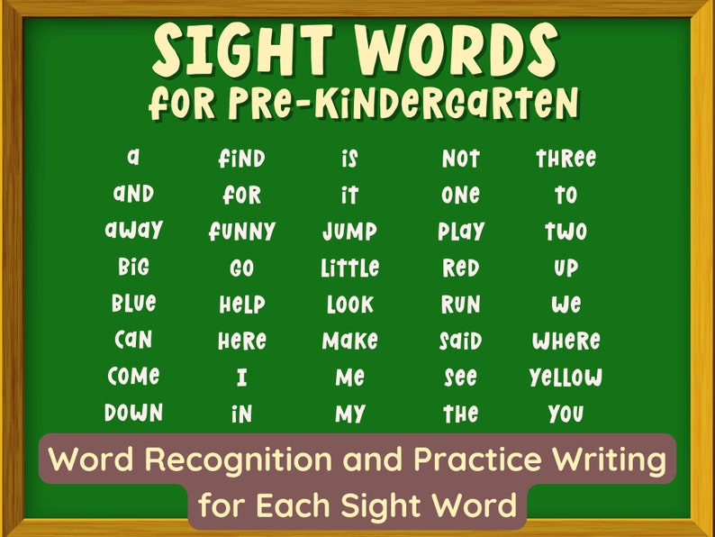 80 Printable Dolch Sight Words for Pre-kindergarten, Pre-primer Sight ...
