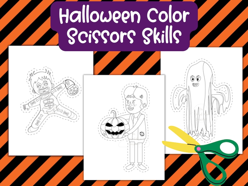 Halloween Scissors Activity Coloring Pages, Halloween Coloring Sheets ...