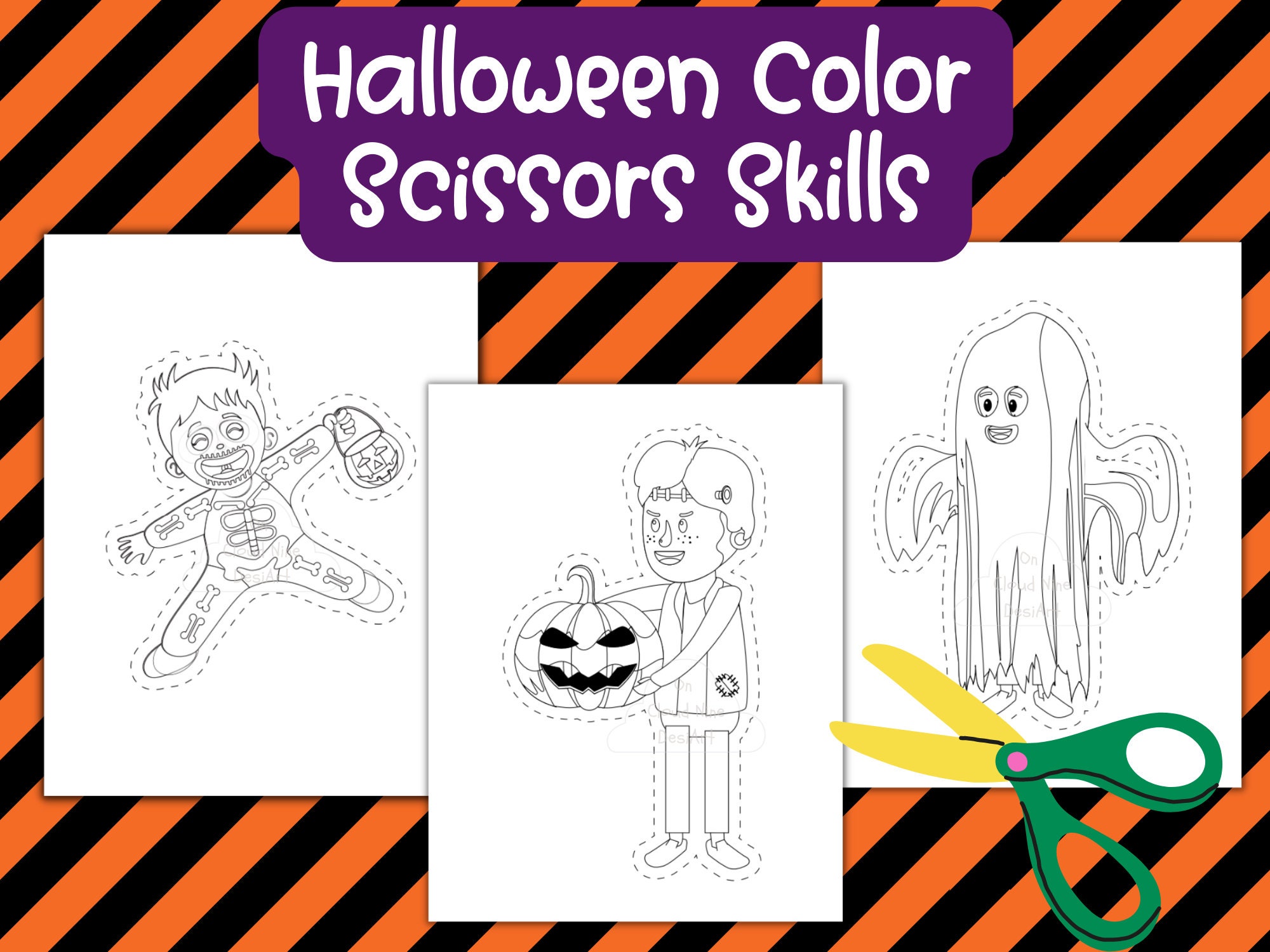 Halloween Scissors Activity Coloring Pages, Halloween Coloring Sheets ...