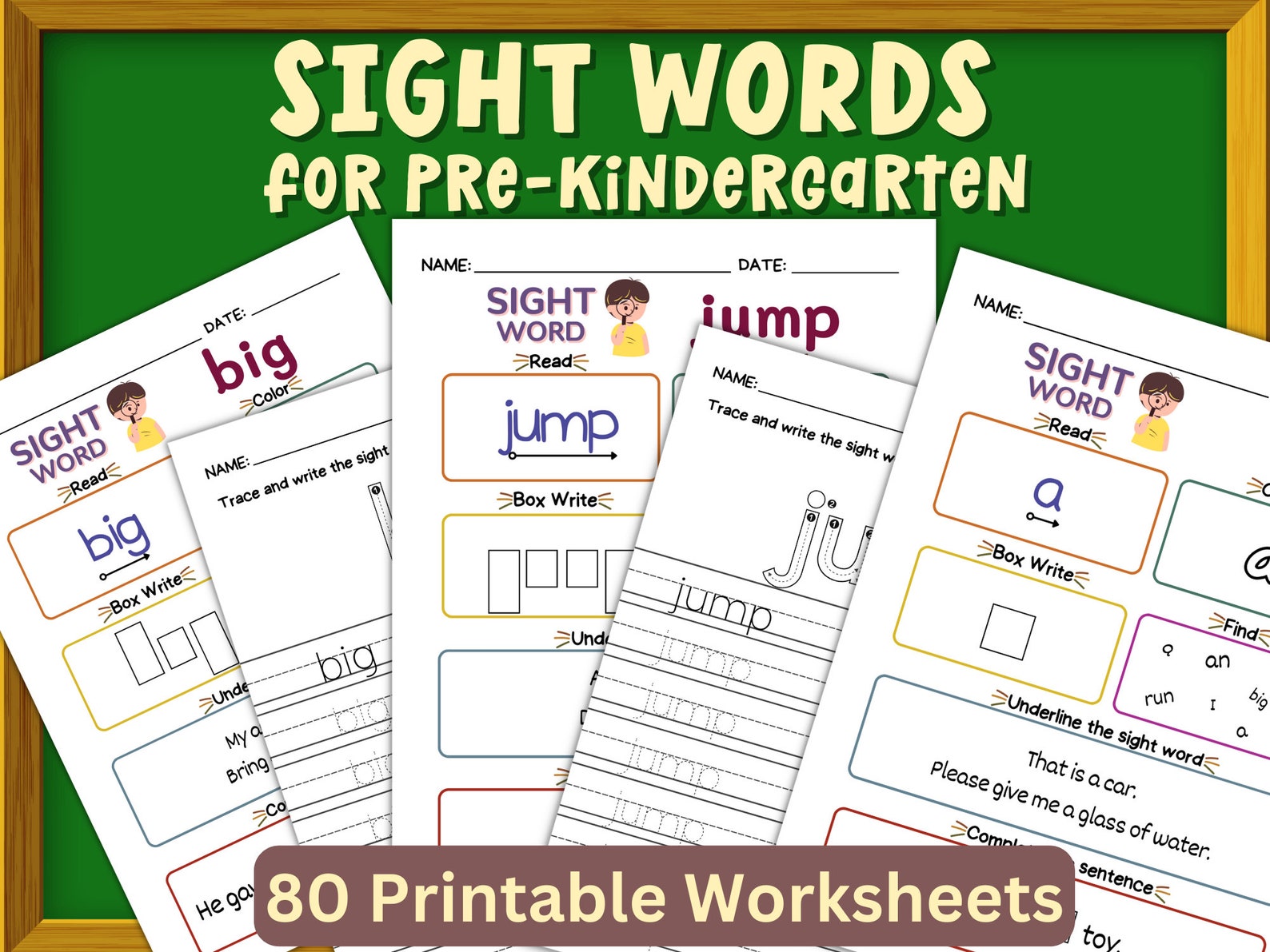 80 Printable Dolch Sight Words for Pre-kindergarten, Pre-primer Sight ...