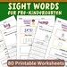 80 Printable Dolch Sight Words for Pre-kindergarten, Pre-primer Sight ...