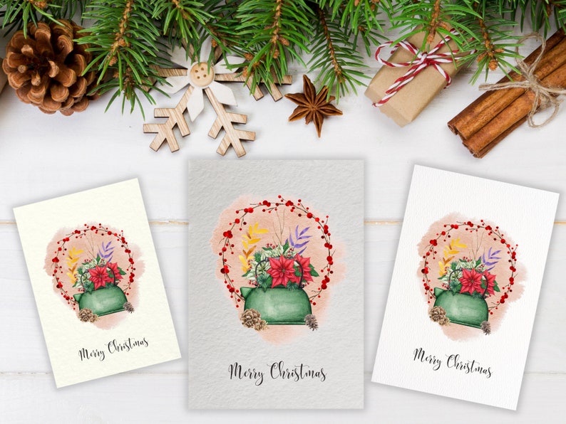 Watercolor Printable Christmas Card, Holiday Christmas Greeting Card ...