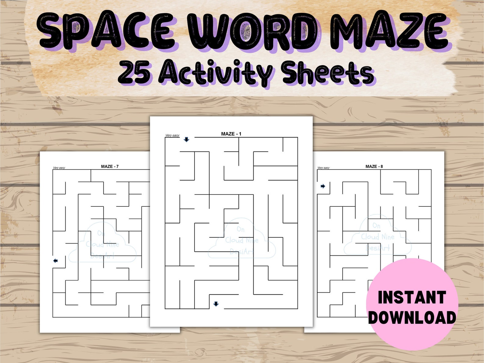 Space Word Search Activity Sheets for Kids, Maze Pages, Space Mazes ...
