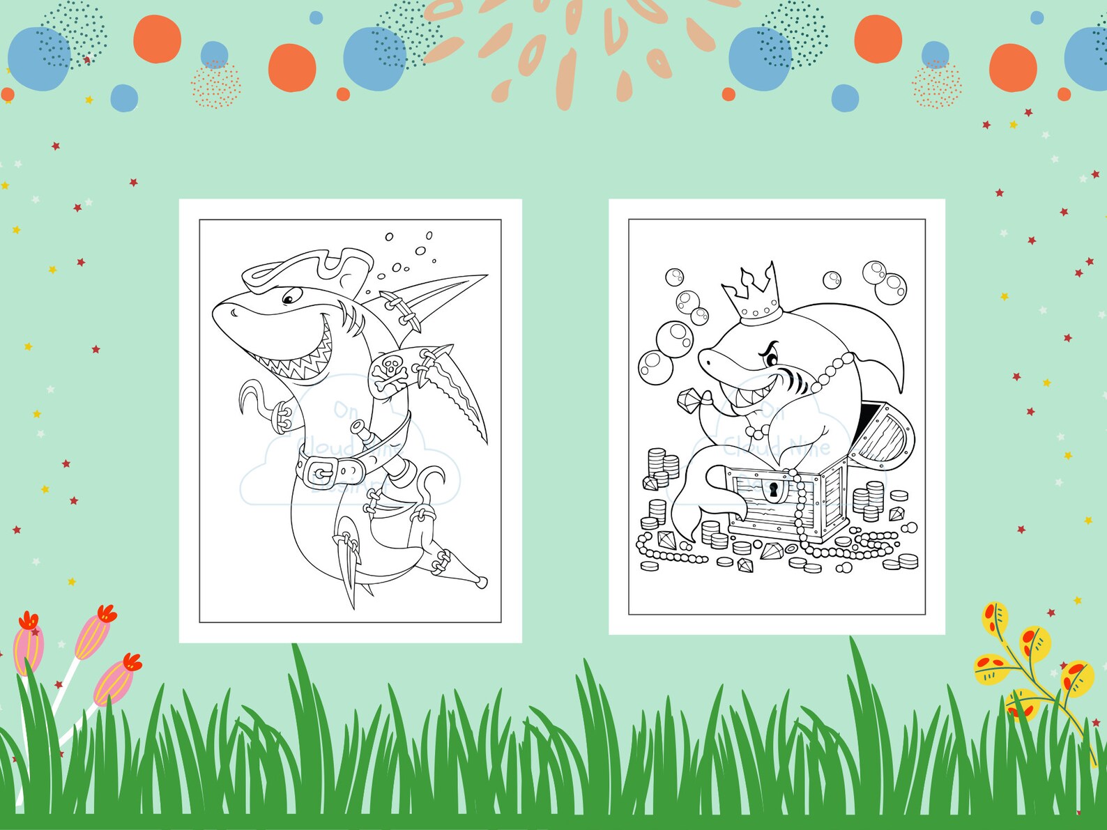Sharks Coloring Pages, Cute Sharks Coloring Book for Kids, Sharks ...