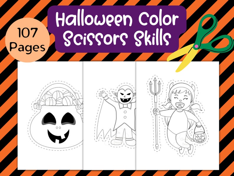Halloween Scissors Activity Coloring Pages, Halloween Coloring Sheets ...
