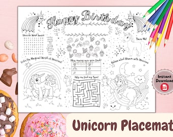 Unicorn Birthday Coloring Placemat - Etsy