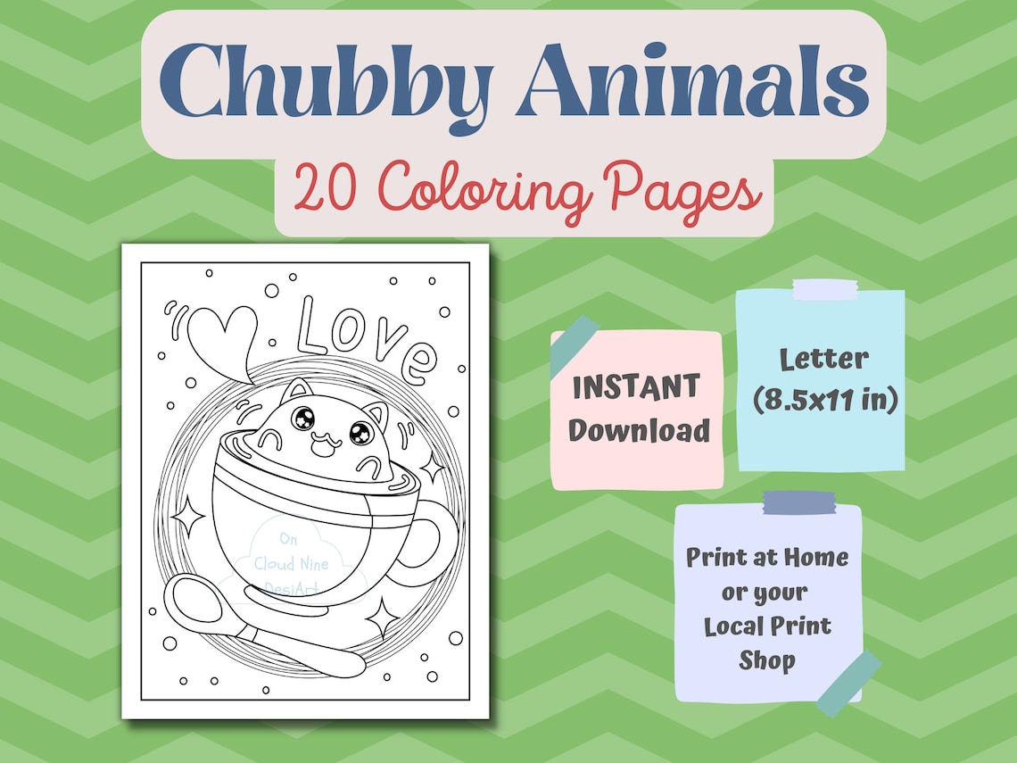Cute Animal Coloring Pages, Chubby Animals Coloring Book, Baby Animal ...