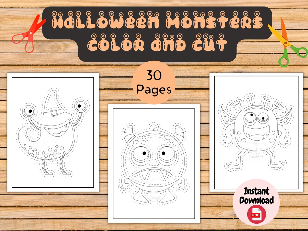 Halloween Monsters Scissors Skills Cutting Practice Sheets, Halloween ...