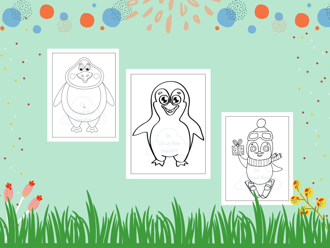 Penguin Coloring Pages, Cute Penguins Coloring Book for Kids, Adorable ...
