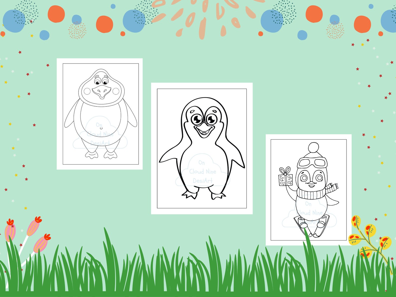 Penguin Coloring Pages, Cute Penguins Coloring Book for Kids, Adorable ...