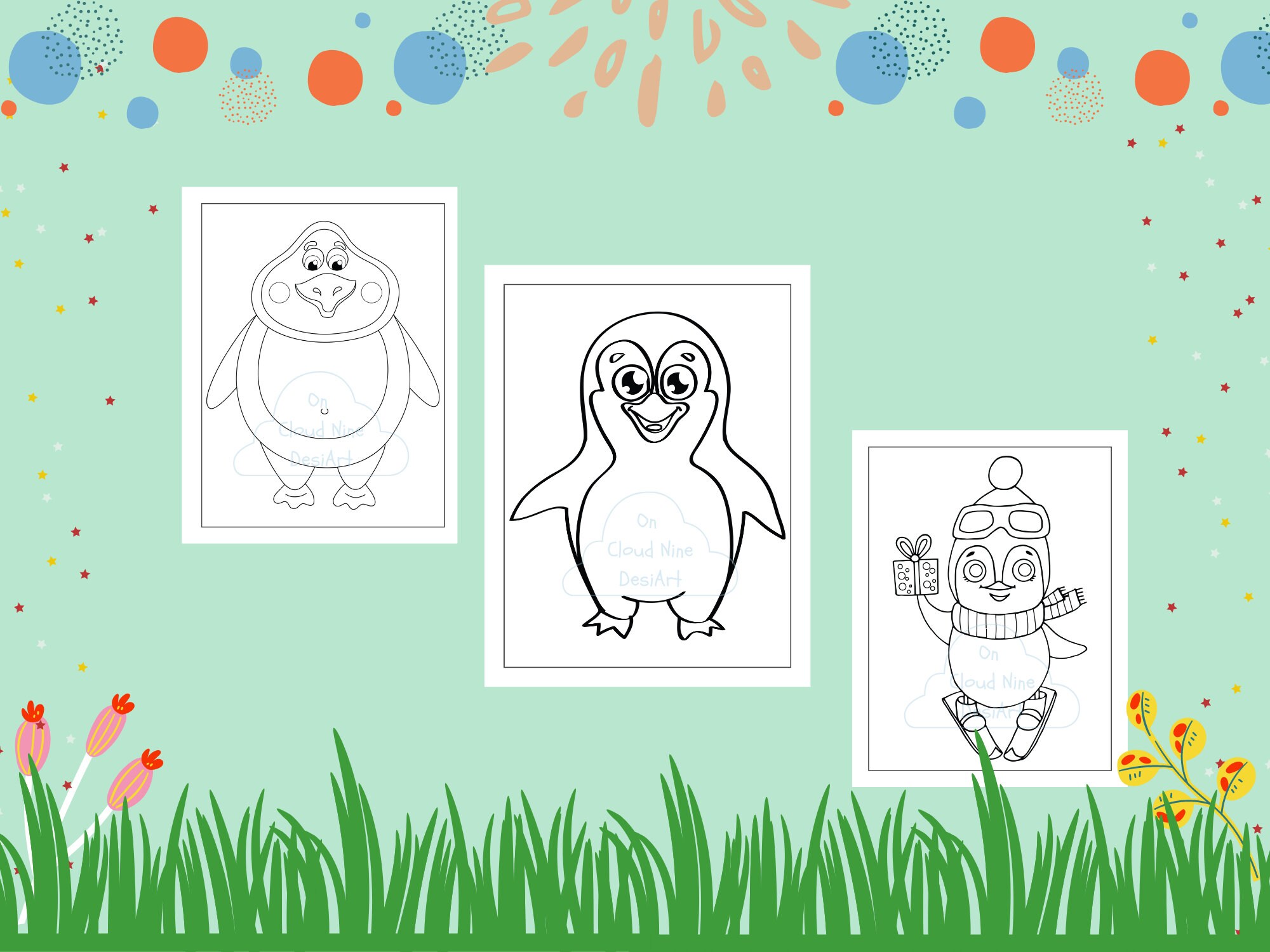 Penguin Coloring Pages, Cute Penguins Coloring Book for Kids, Adorable ...