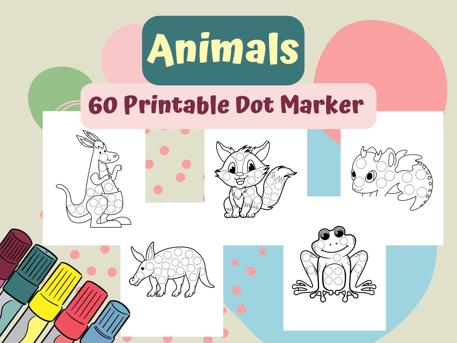 Printable Animal Dot Marker Pages for Kids, Dot to Dot Animal Coloring ...