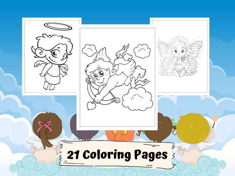 Angel Coloring Pages, Cute Angels Coloring Book for Kids, Angels ...