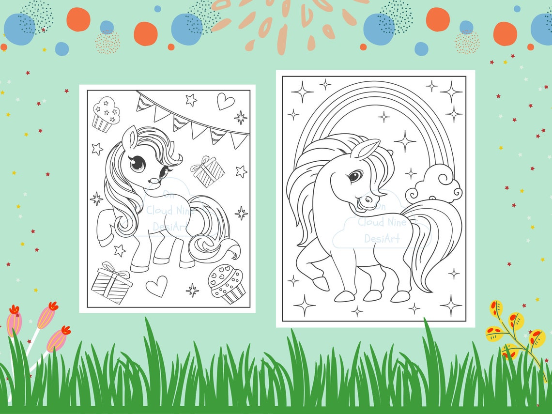 Pony Coloring Pages, Pony Mini Horse Coloring Book for Girls, Cute Pony ...