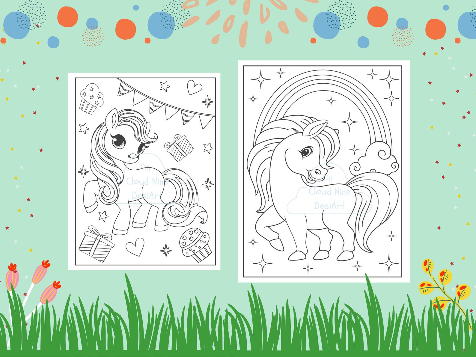 Pony Coloring Pages, Pony Mini Horse Coloring Book for Girls, Cute Pony ...
