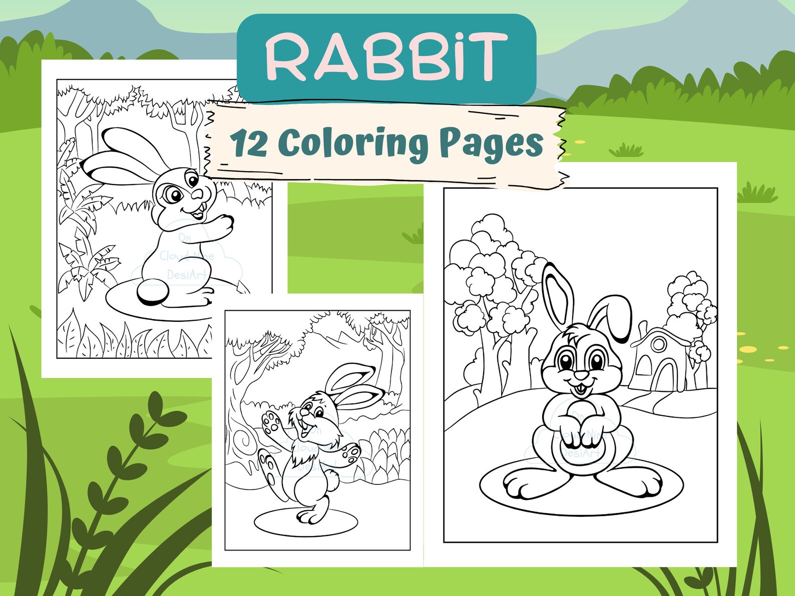 Rabbit Coloring Pages, Bunny Coloring Book for Kids, Rabbit Cute ...
