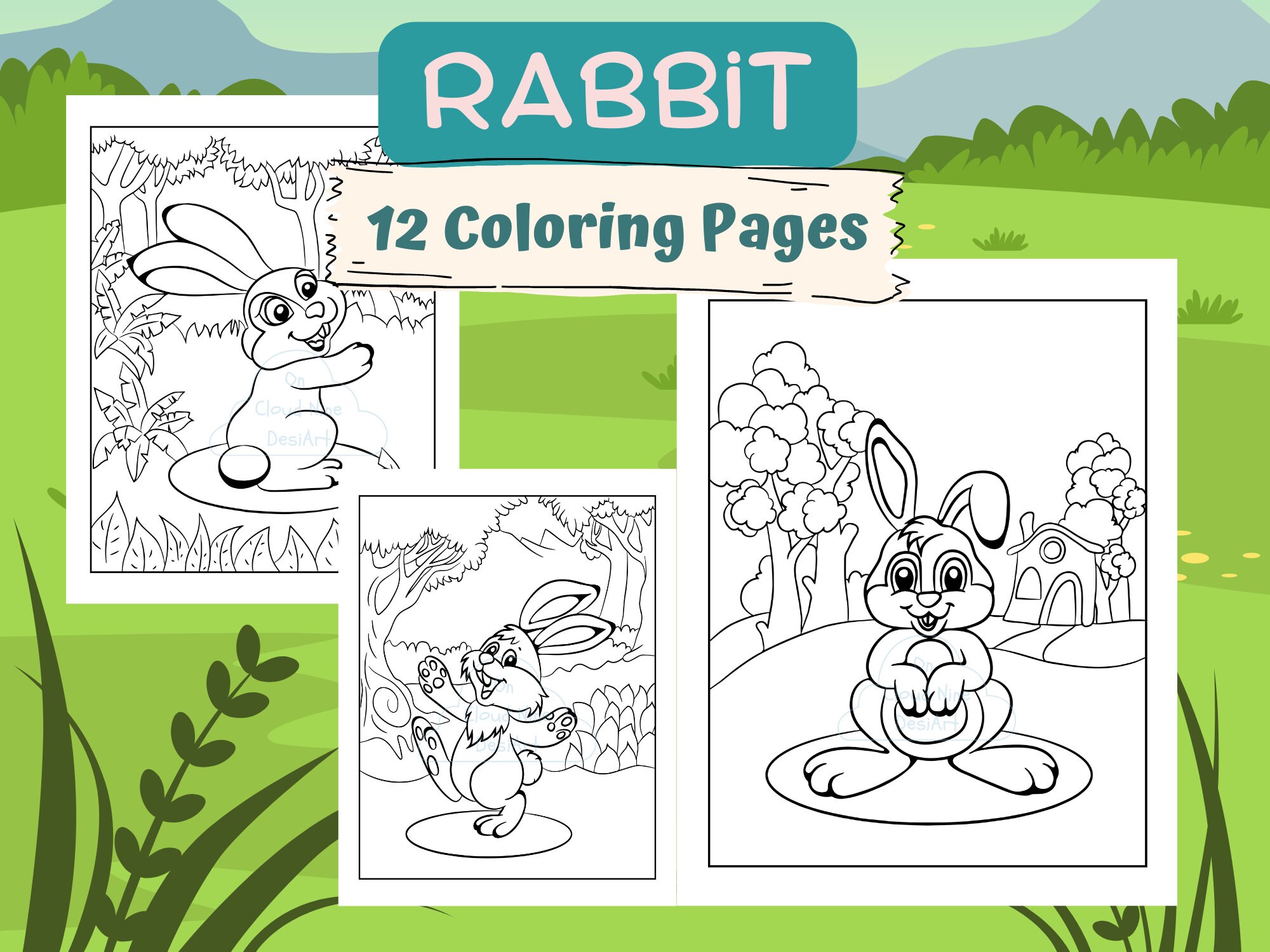 Rabbit Coloring Pages, Bunny Coloring Book for Kids, Rabbit Cute ...