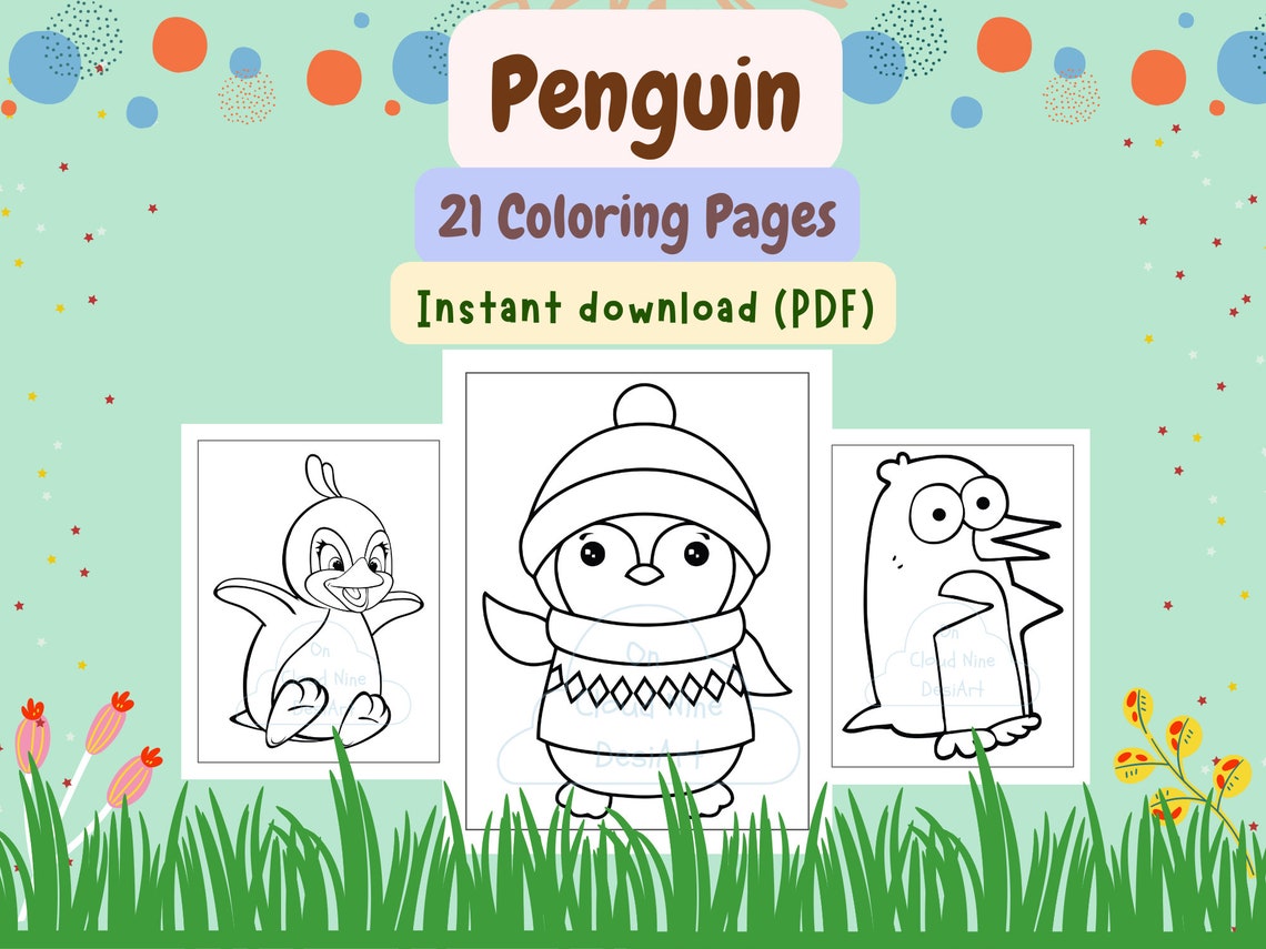 Penguin Coloring Pages, Cute Penguins Coloring Book for Kids, Adorable ...