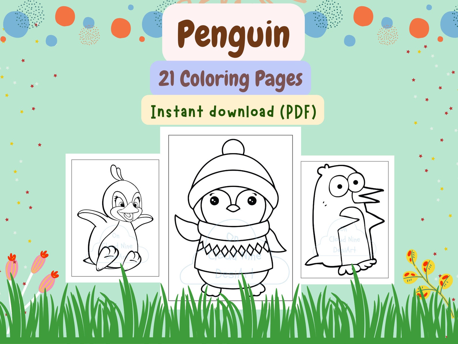 Penguin Coloring Pages, Cute Penguins Coloring Book for Kids, Adorable ...