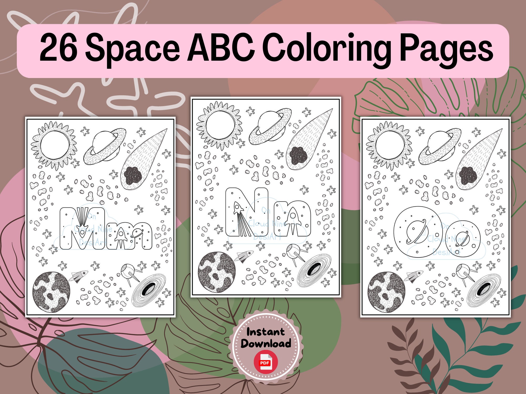 Kids ABC Coloring Pages, Space Alphabet Coloring Workbook, Printable ...