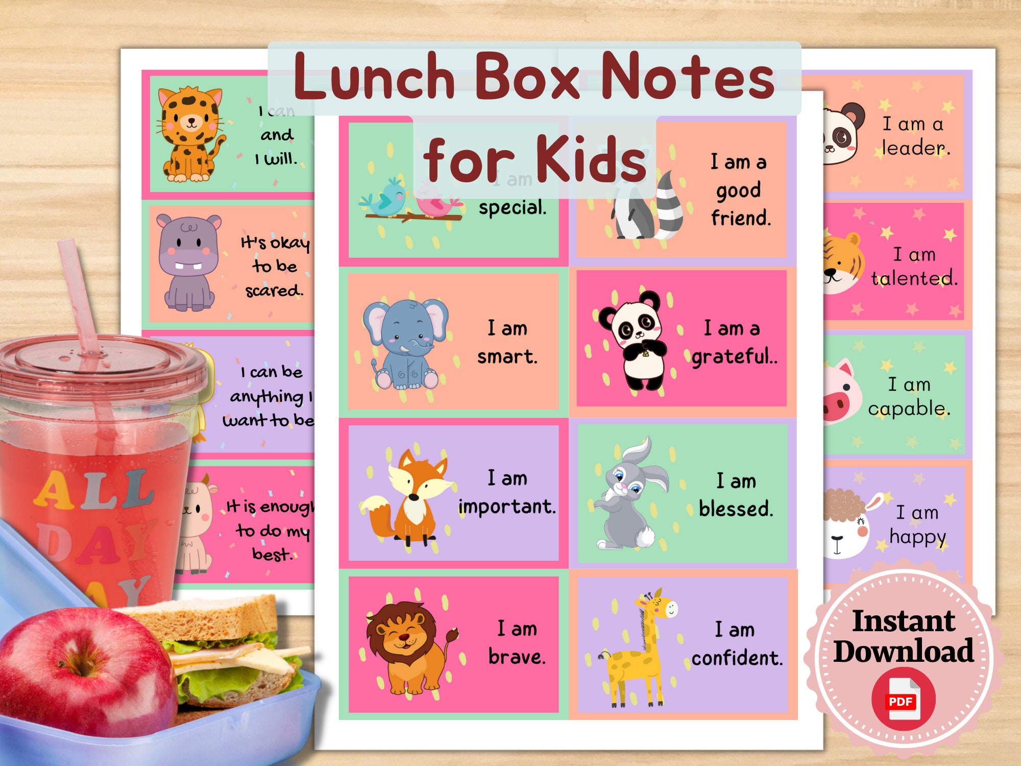 Printable Lunchbox Notes for Kids, Kindergarten Positive Affirmation ...