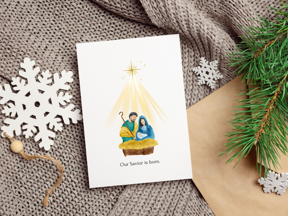 Printable Watercolor Nativity Christmas Card, Holy Family Christmas ...