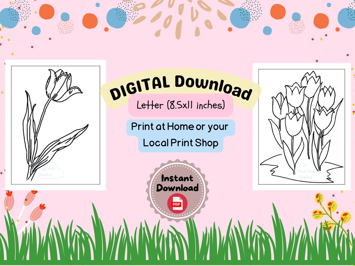 Flower Coloring Pages, Beautiful Tulips Coloring Book for Kids, Teens ...