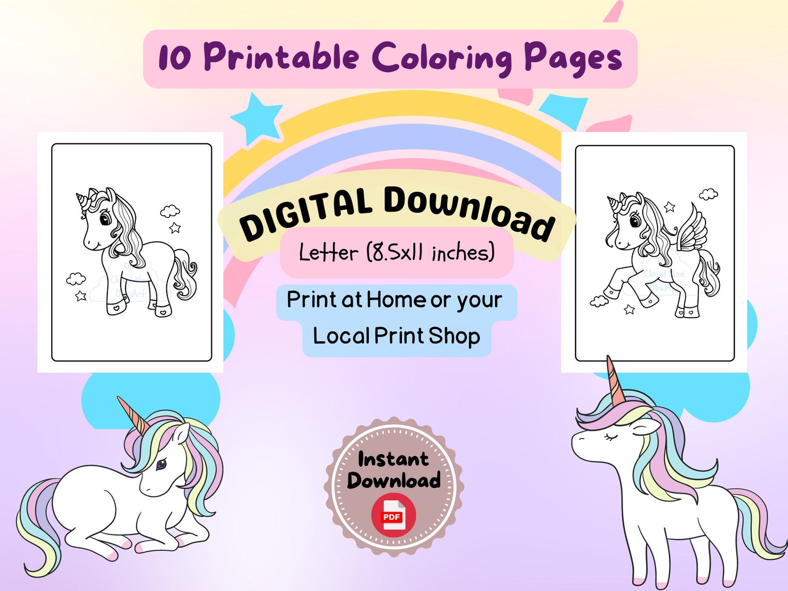 Cute Unicorn Coloring Pages, Unicorn Coloring Book for Girls, Unicorn ...
