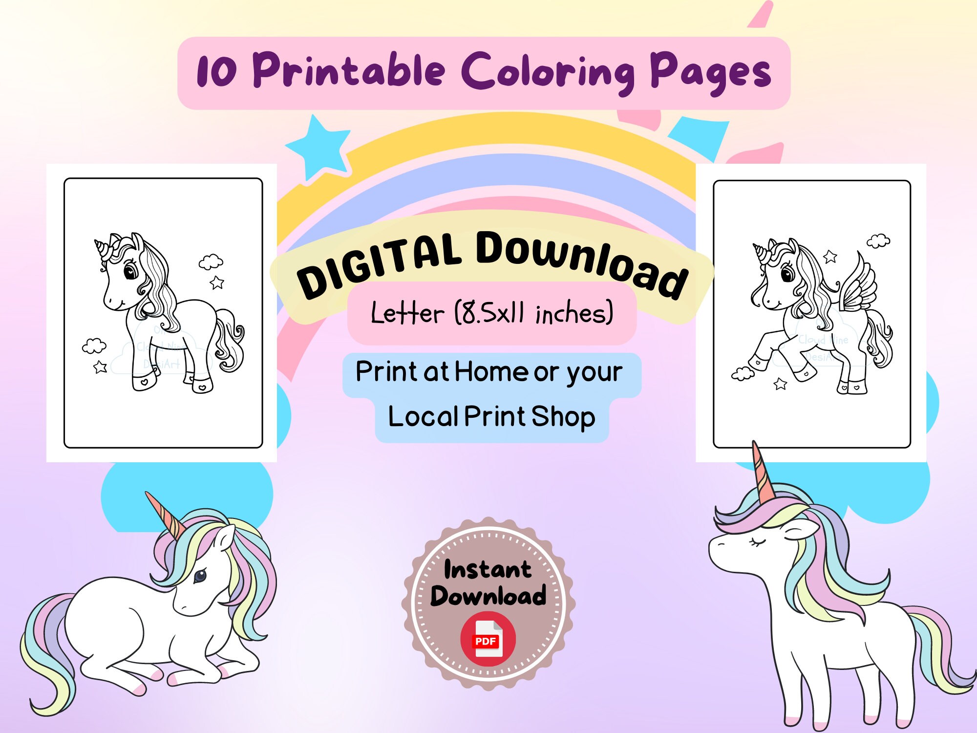 Cute Unicorn Coloring Pages, Unicorn Coloring Book for Girls, Unicorn ...