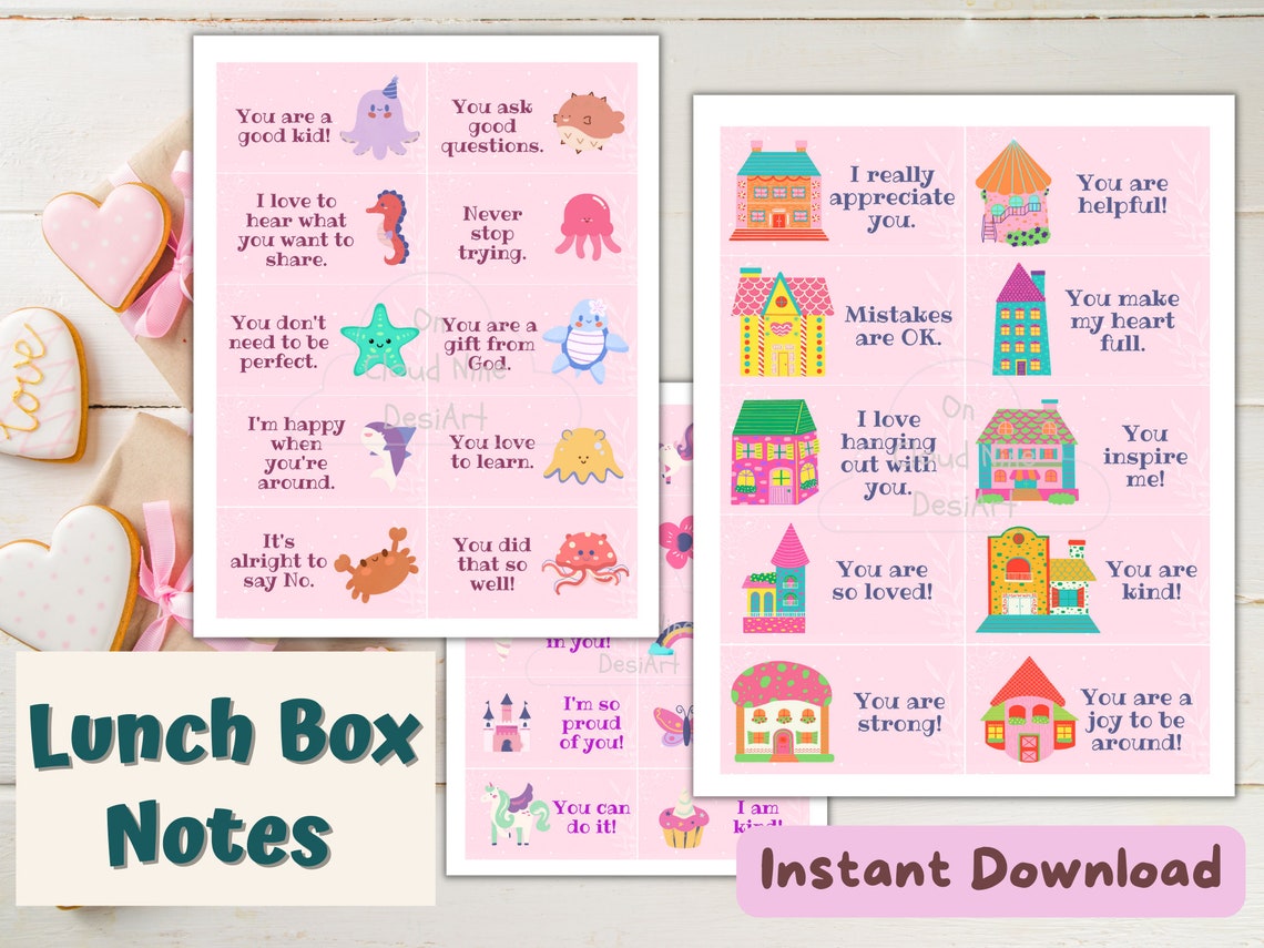 Lunch Box Notes for Kids, Printable Lunchbox Notes Kids, Back to School ...