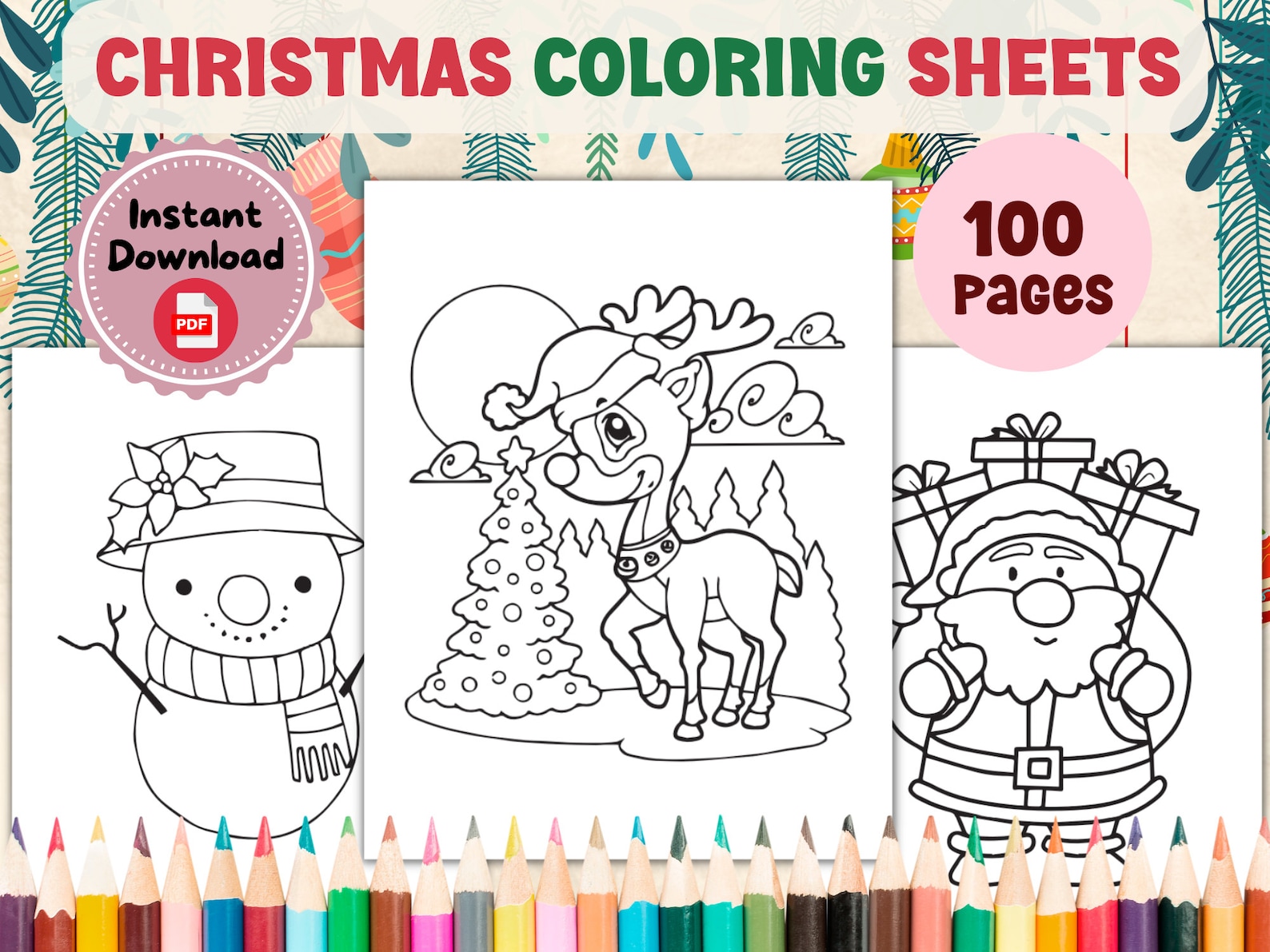 Printable Christmas Coloring Pages for Kids, Holiday Coloring Activity ...