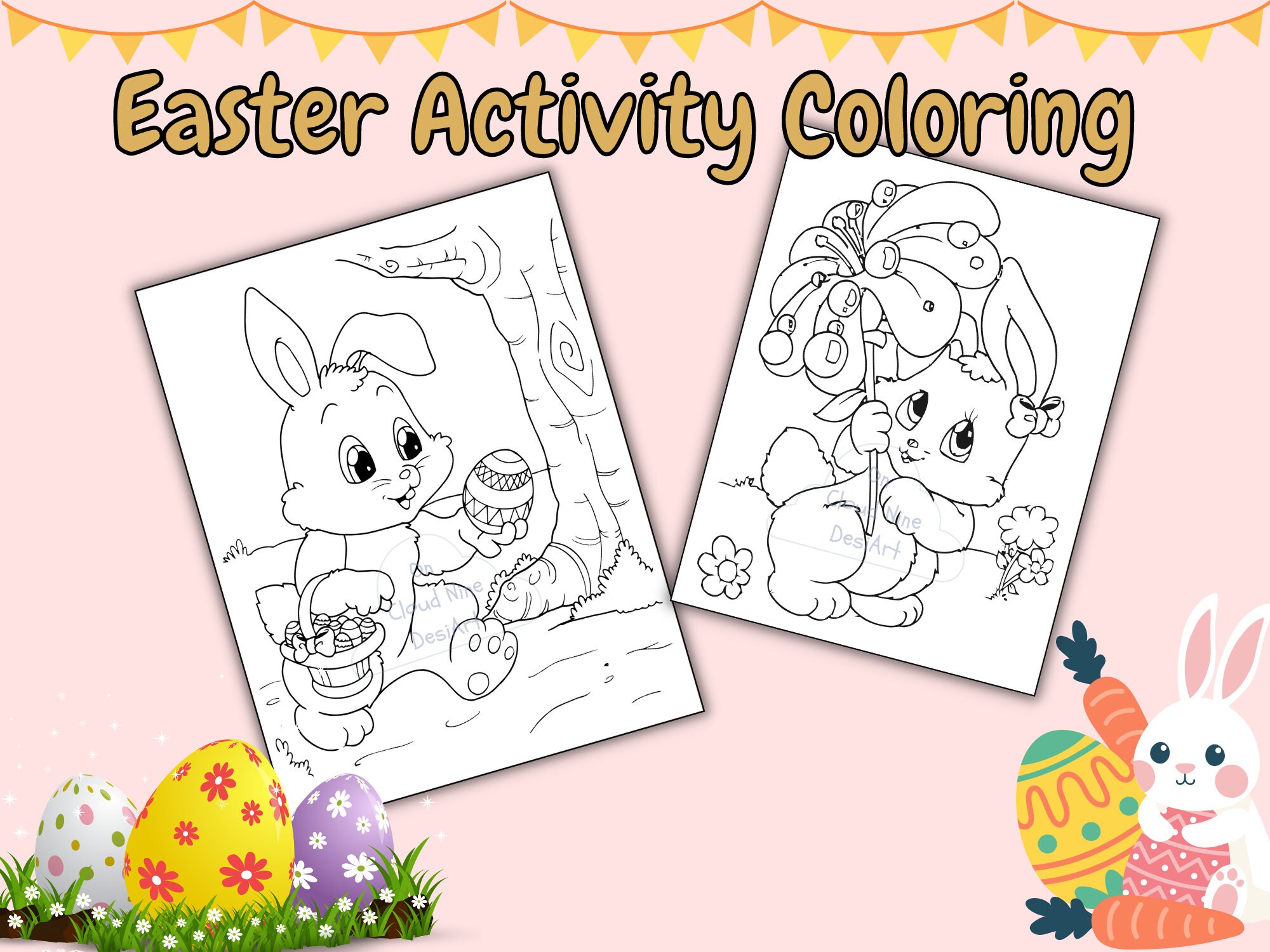 Easter Printable Coloring Pages for Kids, Boys, Girls Easter Bunny Egg ...