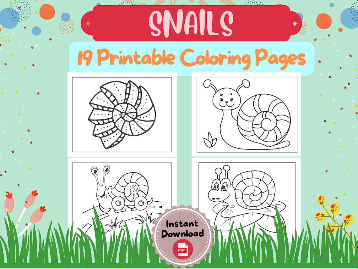 Snail Coloring Pages, Snail Animals Coloring Book for Kids, Snail ...