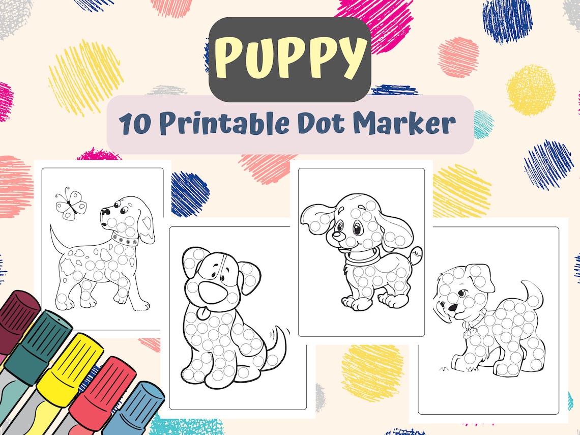 Puppy Dot Marker Pages for Kids Dot to Dot Coloring Pages | Etsy
