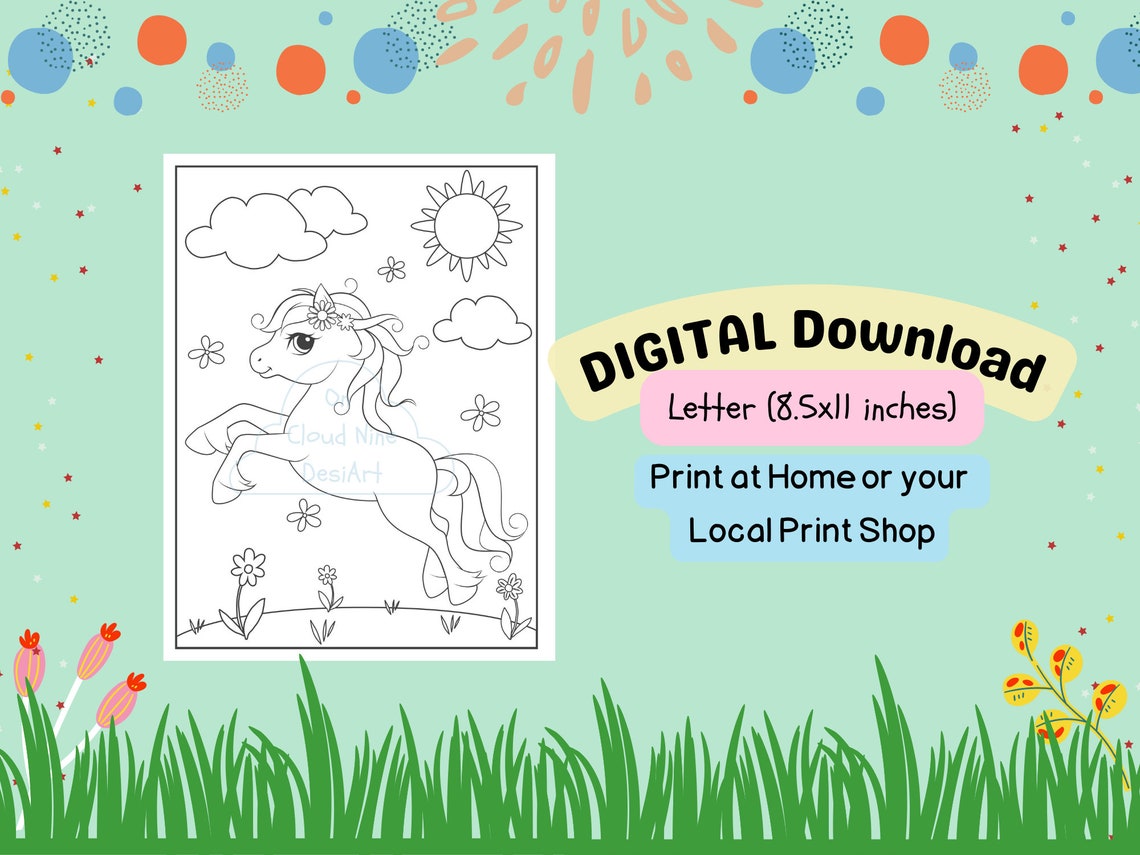 Pony Coloring Pages, Pony Mini Horse Coloring Book for Girls, Cute Pony ...