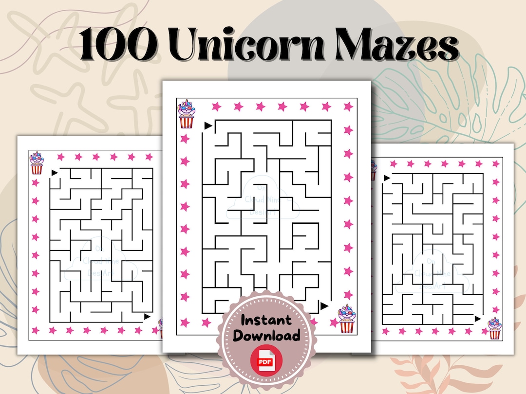 Unicorn Mazes, Unicorn Printable Activity, 100 Unicorn Maze Games ...