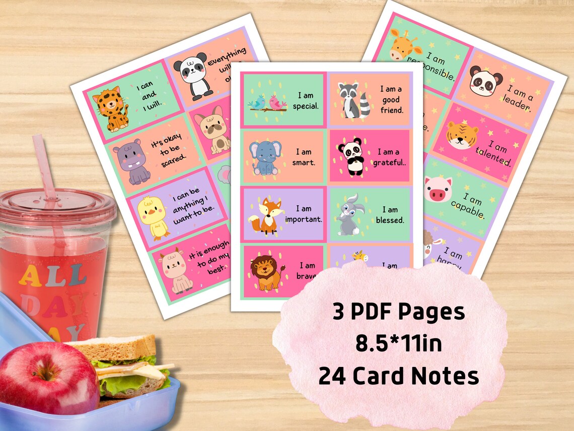 Printable Lunchbox Notes for Kids, Kindergarten Positive Affirmation ...