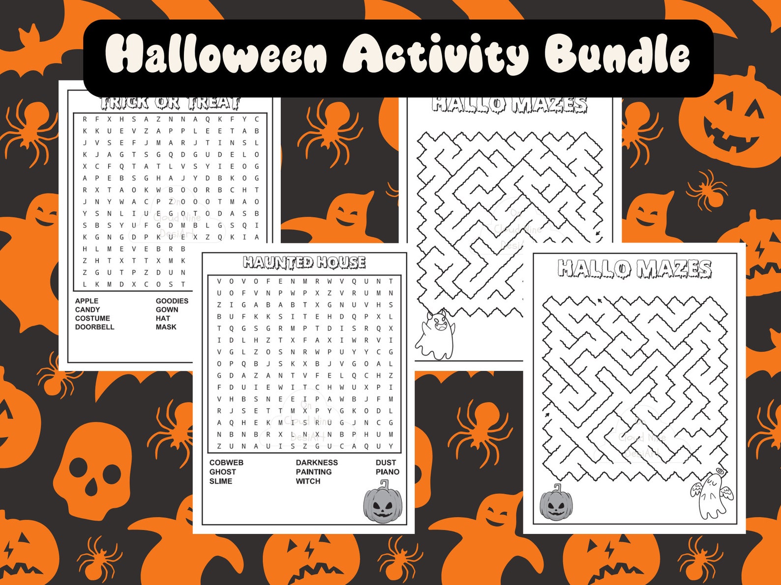 Halloween Activity Book Bundle Sheets, Halloween Indoor Fun Games for ...
