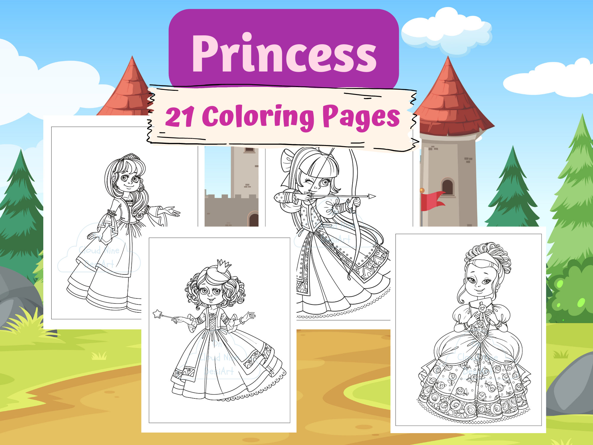Princess Coloring Pages, Princess Coloring Book for Girls, Princess ...