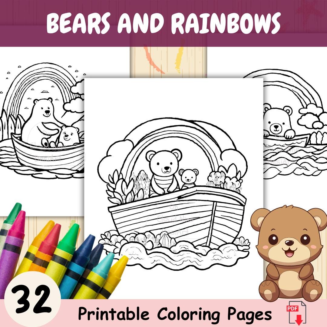 Bears and Rainbows Coloring Pages, Bold and Easy Coloring Book for Kids ...